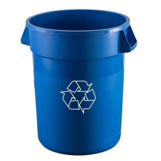 Blue 44 Gal. Round Container with Recycle Logo