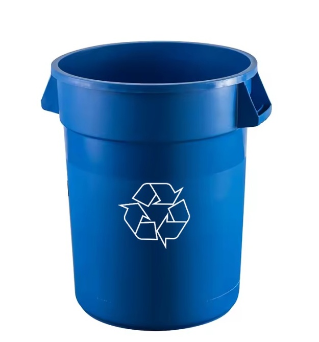 Blue 32 Gal. Round Container with Recycle Logo
